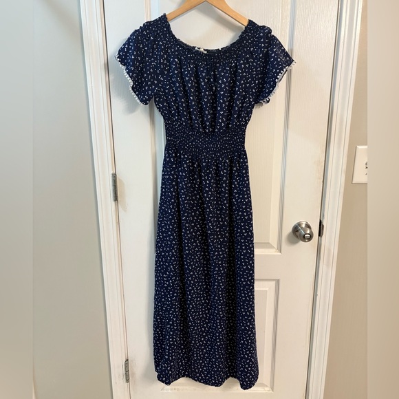 Kindred | Dresses | Kindred Anthro Navy And White Polka Dot Dress ...